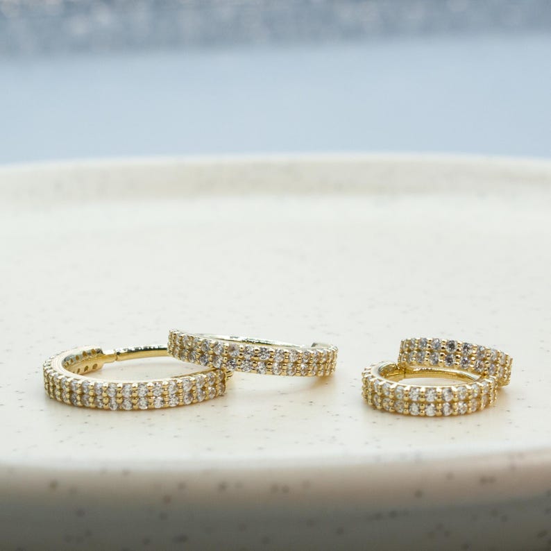 14K Solid Gold Conch Hoop, 6-8-10-12 Mm Double Row CZ Helix-conch ...