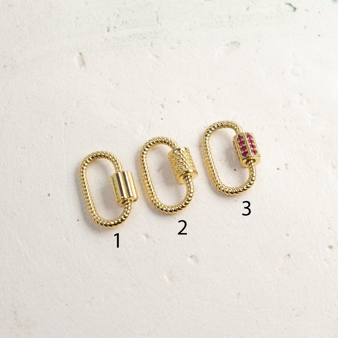 14K Solid Gold Charm Holder, Twisted Lock, Pendant Connector, Swirl Enhancer, Oval Baby Lock ...