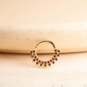 Garnet & 14K Solid Gold Septum Ring, Nose Clicker, Hinge Hoop Piercing ...