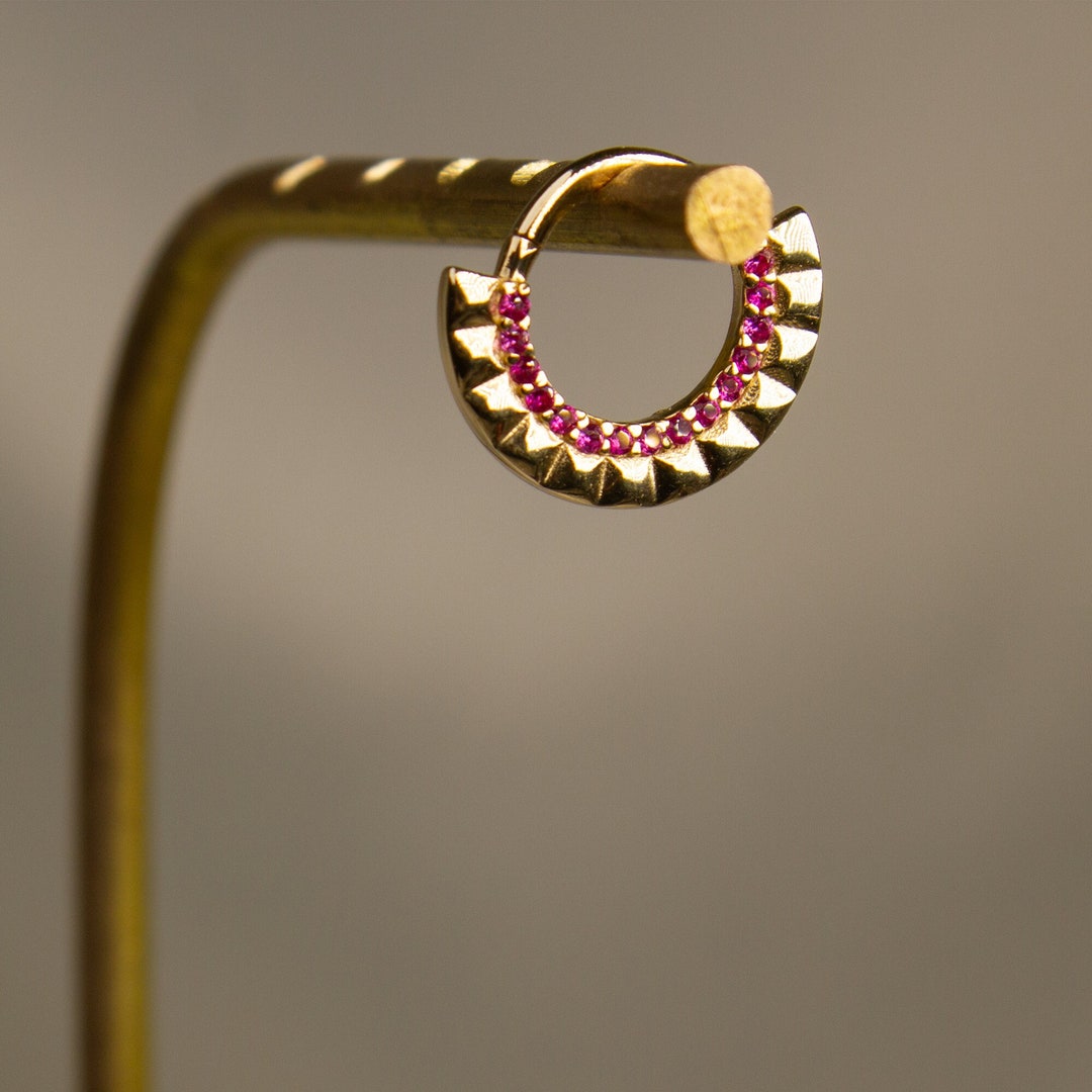 14K Gold Septum Clicker, Unique Nose Ring, Nose Clicker, Gold Hoop ...