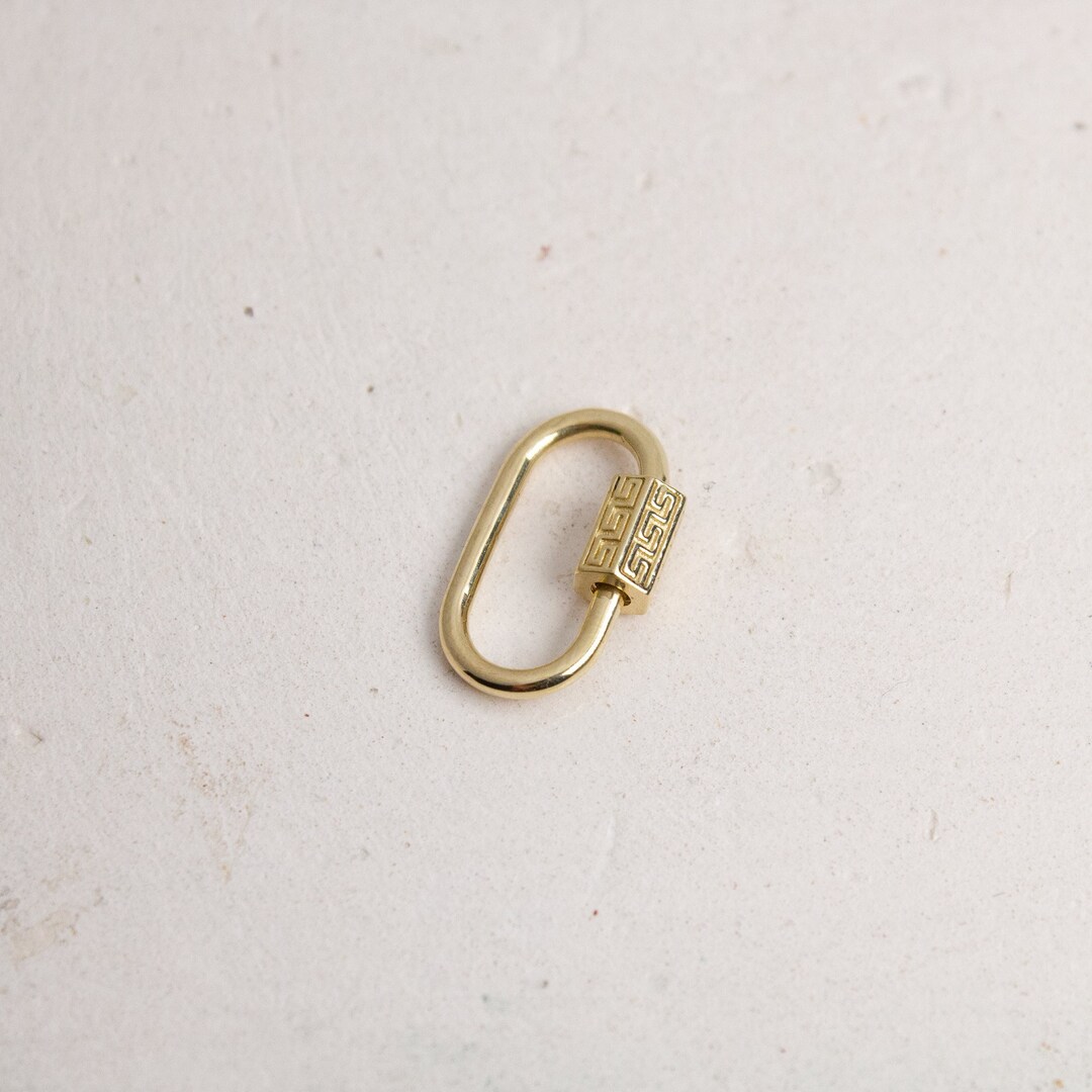 14K Solid Gold Labyrinth Engraved Lock, Oval Charm Holder, Pendant ...