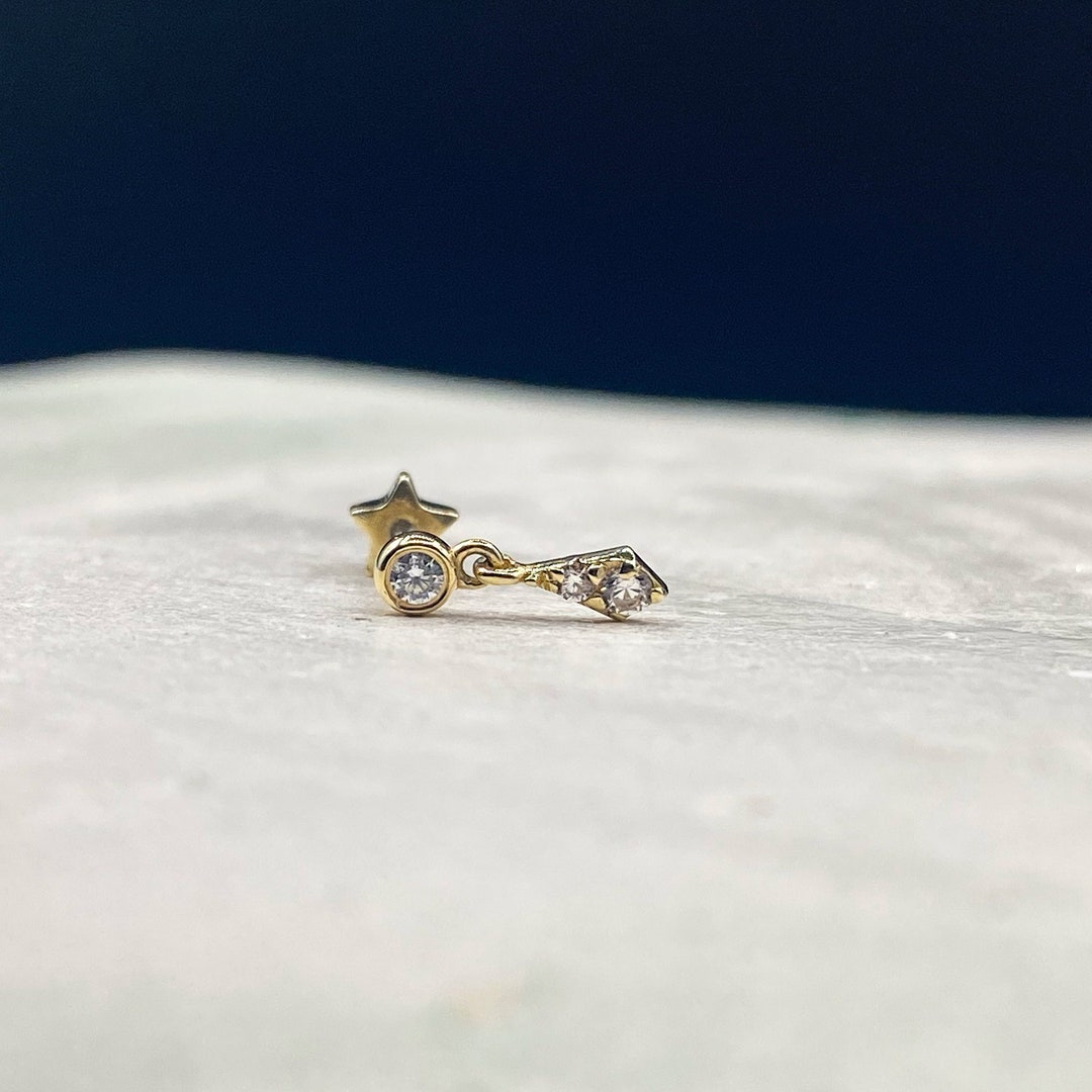 Tiny Dangle Piercing, 14K Solid Gold Dangle Minimalist Cartilage ...