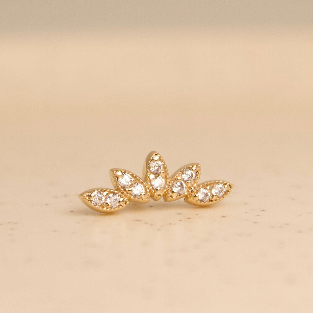 Serenity 14k Gold Stud Earring, Climber Helix Earring - Curved Earring ...