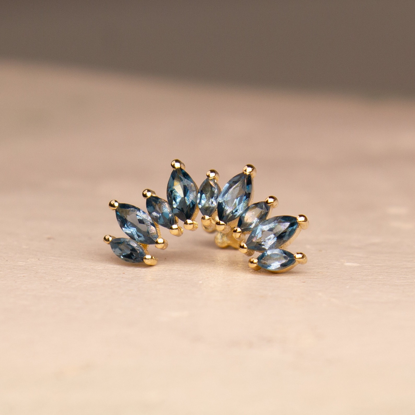 14K Solid Gold London Blue Topaz Conch Earring, Helix Piercing Stud ...