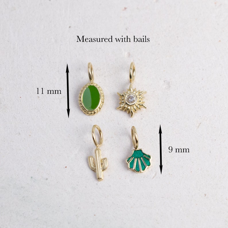 14K Gold Tiny Charms, Cactus Charm, Seashell Charm, Green Charm ...
