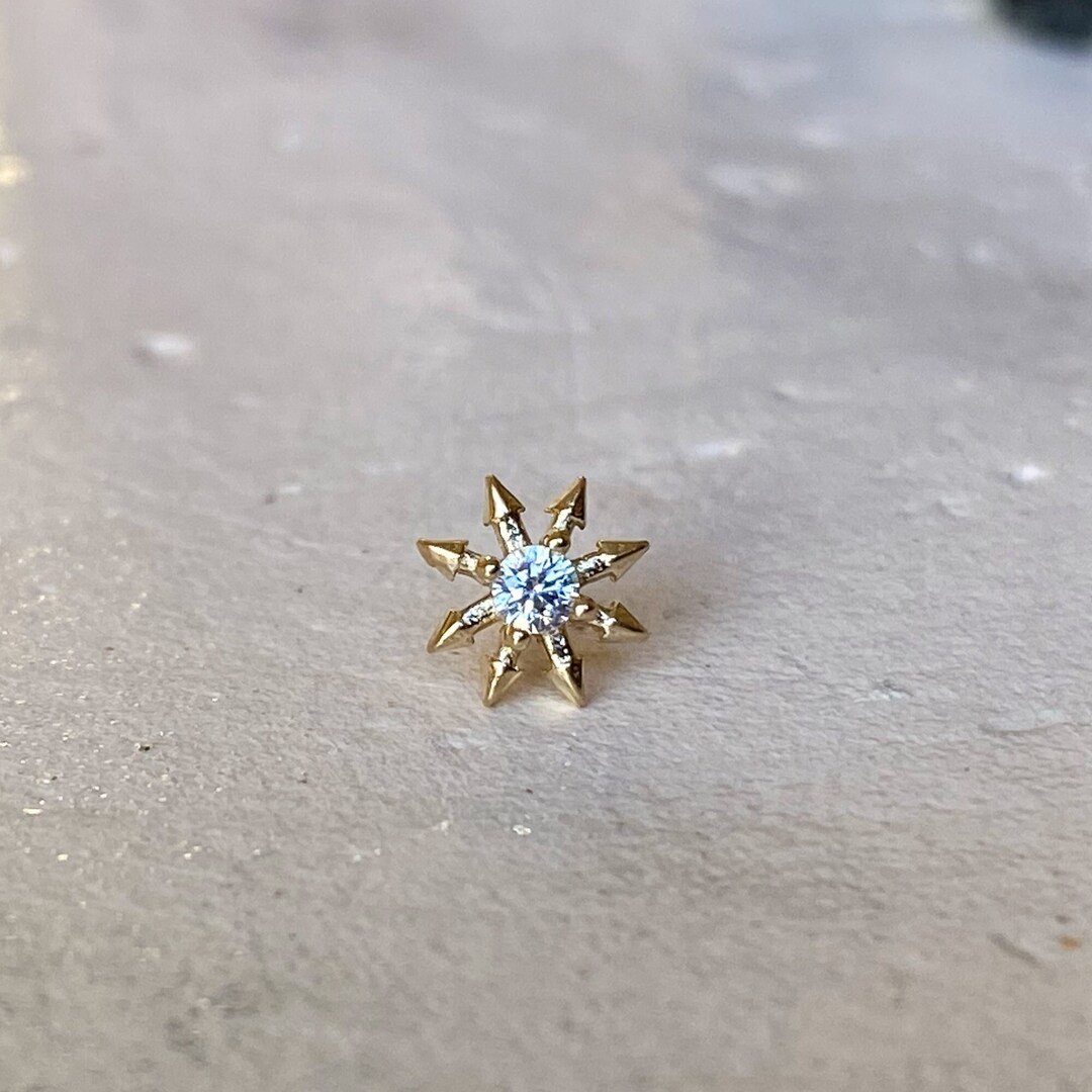 THE SUN SOLITAIRE Piercing, 14K Real Gold Helix Piercing, Stud ...