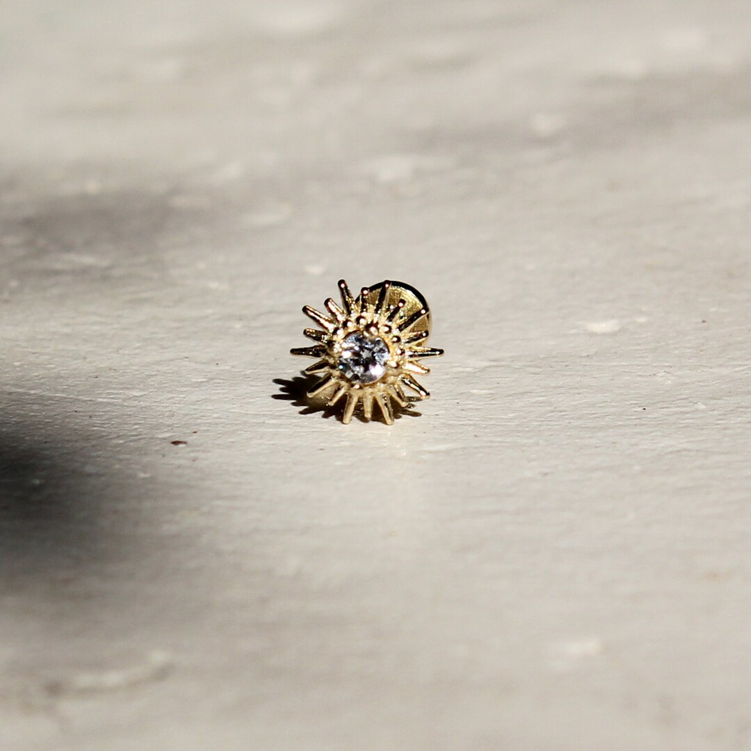 SUNBURNT PIERCING 14K Real Gold Piercing Jewelry, Stud Screw Flat Back ...