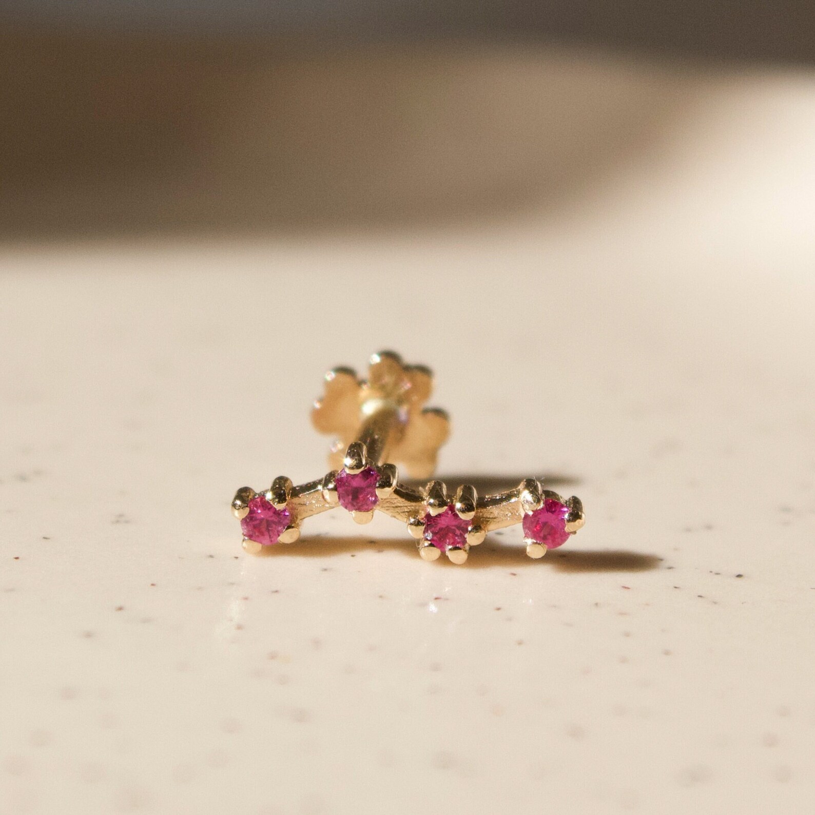 14K Gold Pink Sapphire Helix Earring, Flat Back Lower Helix Piercing ...