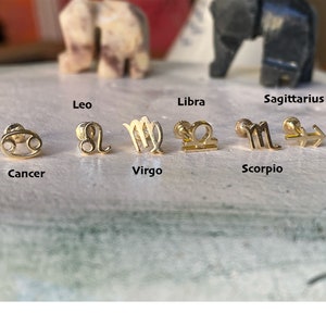 ZODIAC SIGN PIERCING- 14K Real Gold Zodiac Sign Stud Cartilage Earring ...