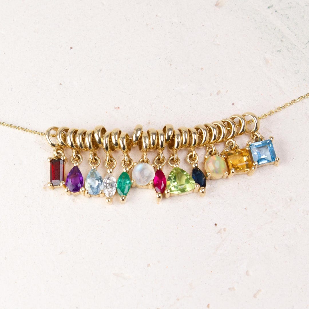 14K Solid Gold Birthstone Charms – Personalized Gemstone Pendants - Etsy