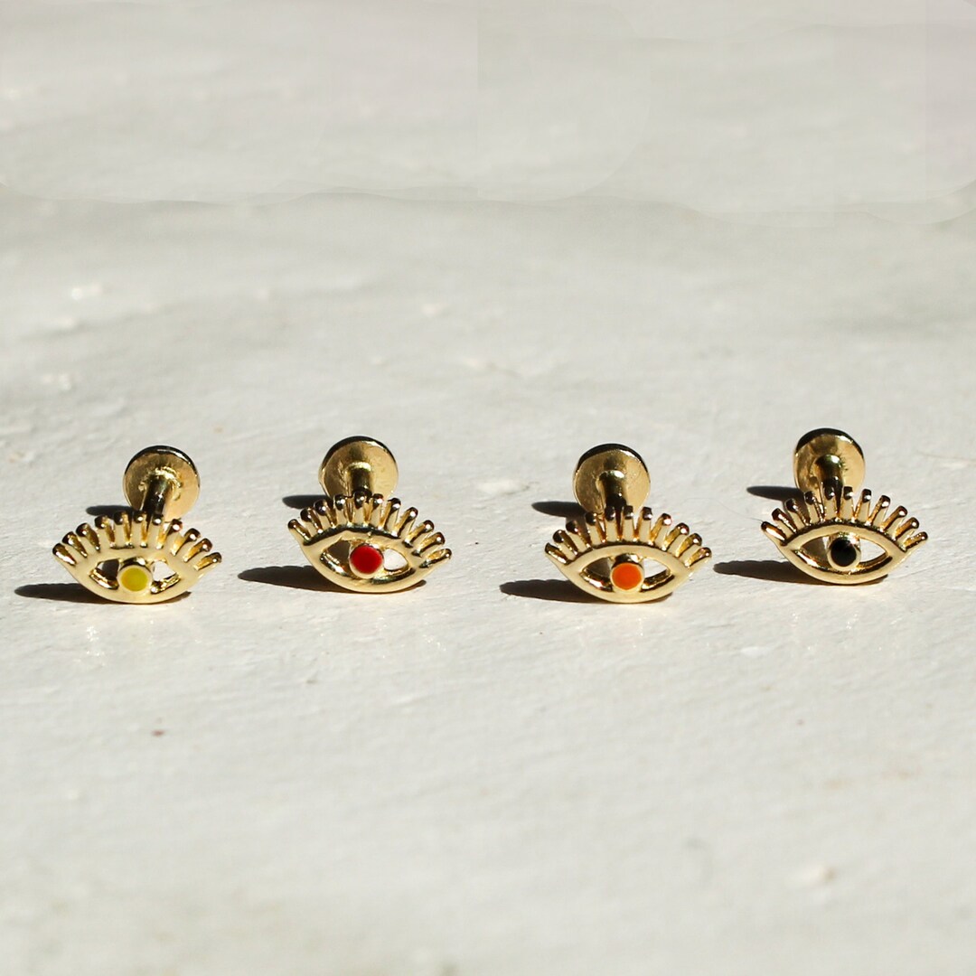 EVIL EYE PIERCING 14K Real Gold Cartilage Piercing Minimalist Solid ...