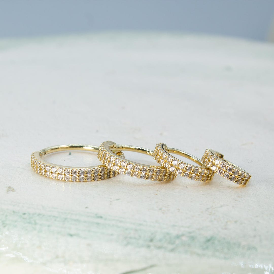 14K Solid Gold Conch Hoop, 6-8-10-12 Mm Double Row CZ Helix-conch ...