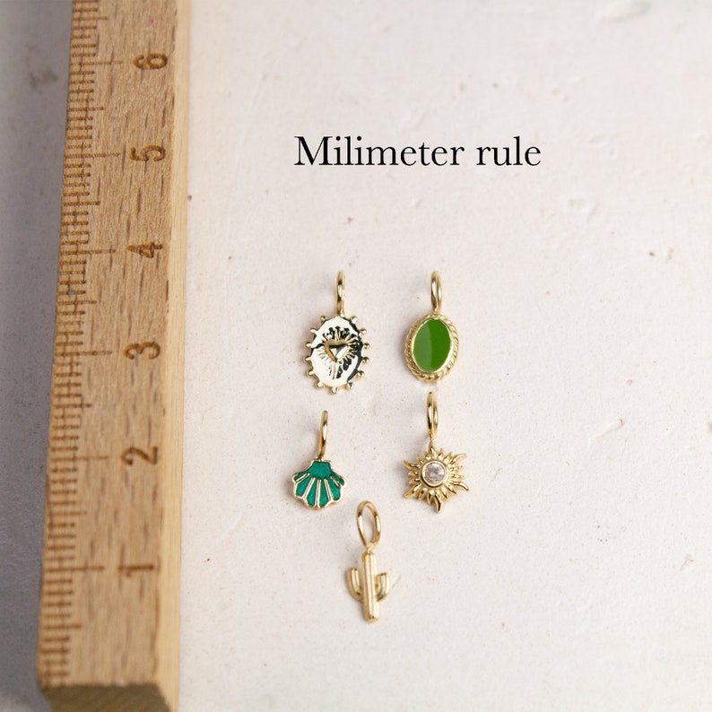 14K Gold Tiny Charms, Cactus Charm, Seashell Charm, Green Charm ...