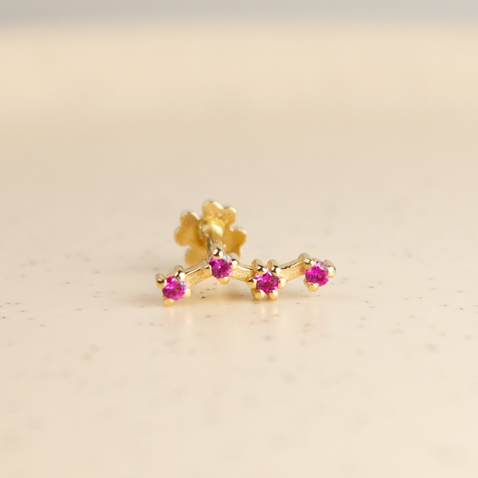 14K Gold Pink Sapphire Helix Earring, Flat Back Lower Helix Piercing ...