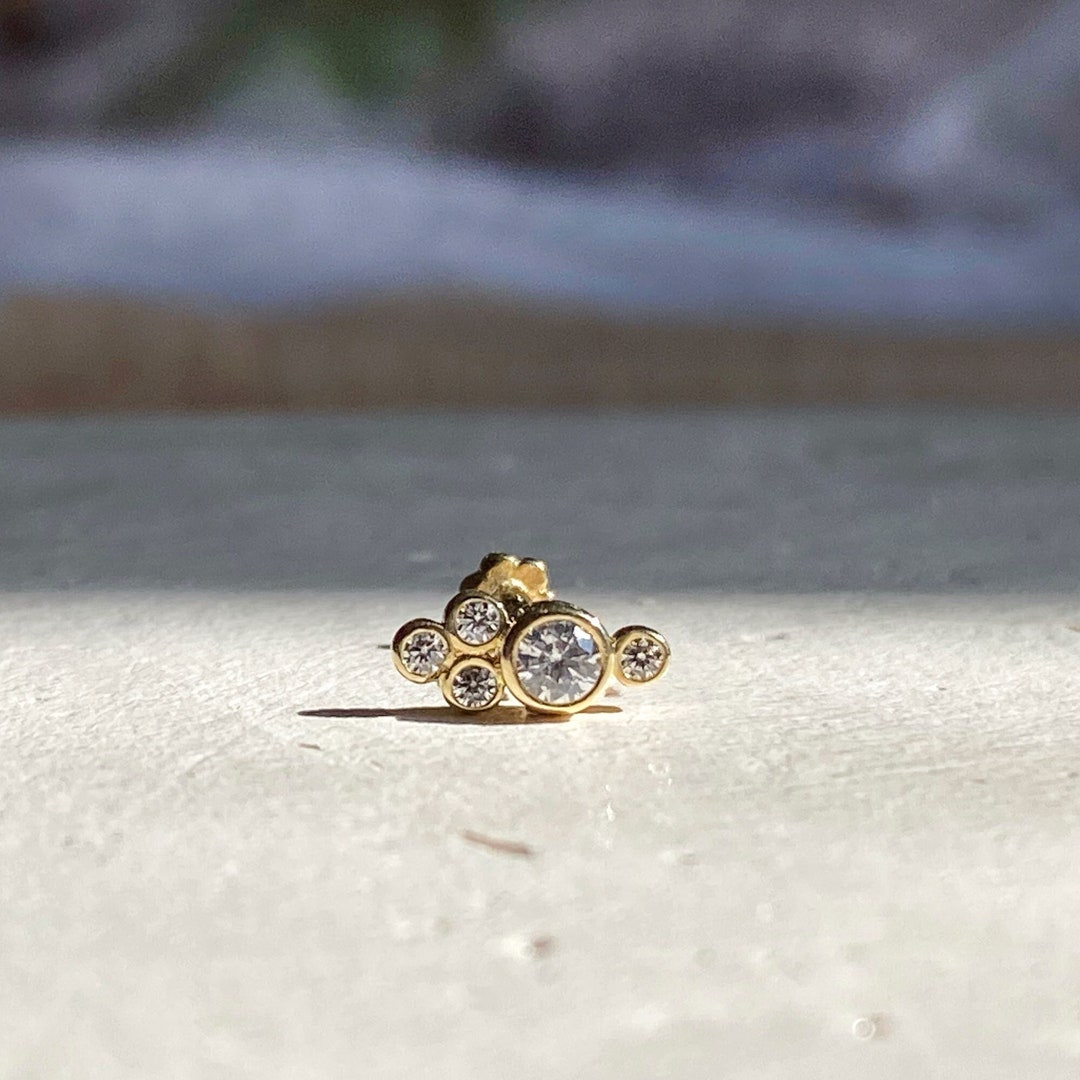 BEZEL FIVE - 14K Real Gold Cartilage Piercing, Stud Piercing, Tragus ...