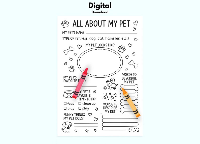 All About My Pet Worksheet for Kids | Pet Activity Sheet | Printable ...