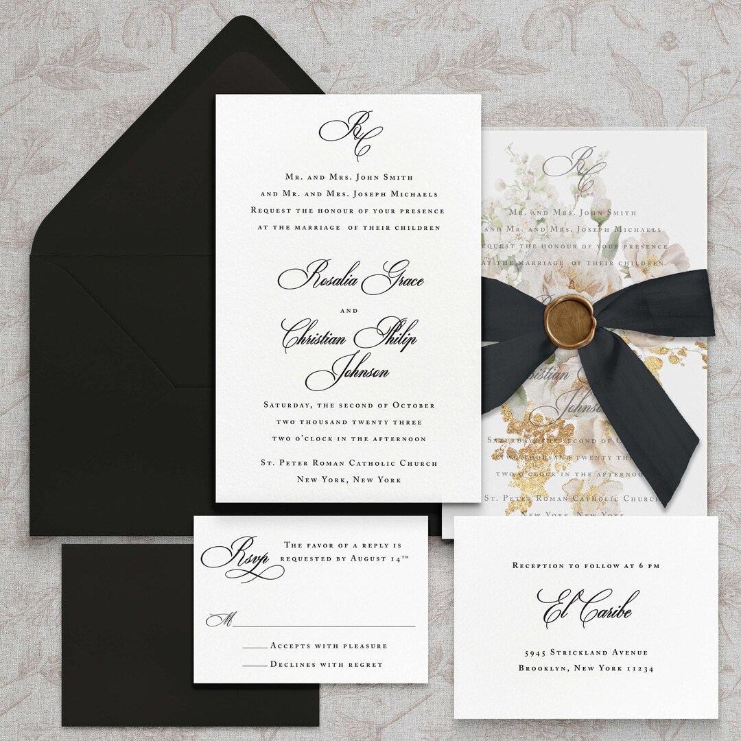 Classic Black & White Wedding Invitation Suite | Black Tie Wedding ...