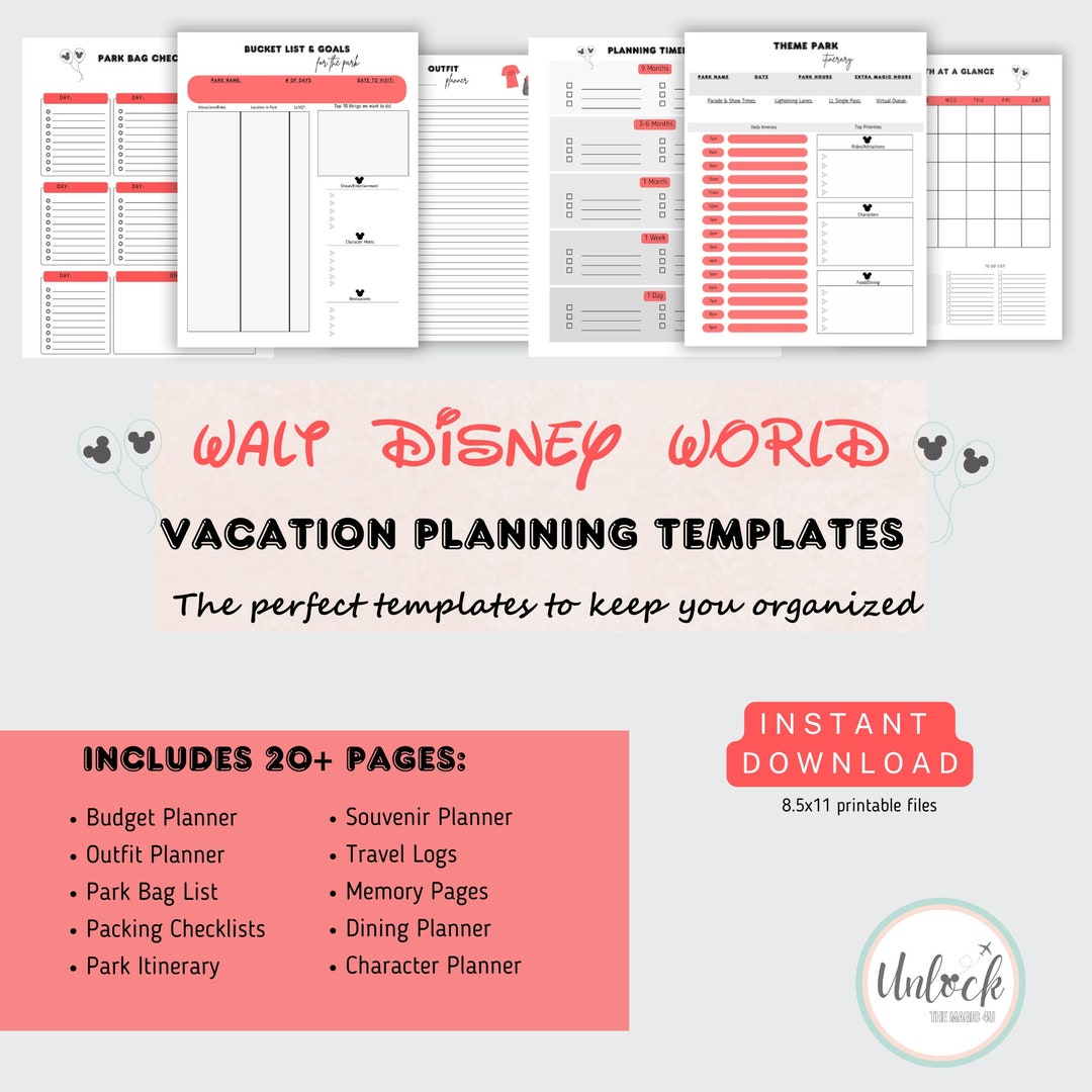 Disney Itinerary Pages, Planning Pages, Theme Park Itinerary, Printable ...