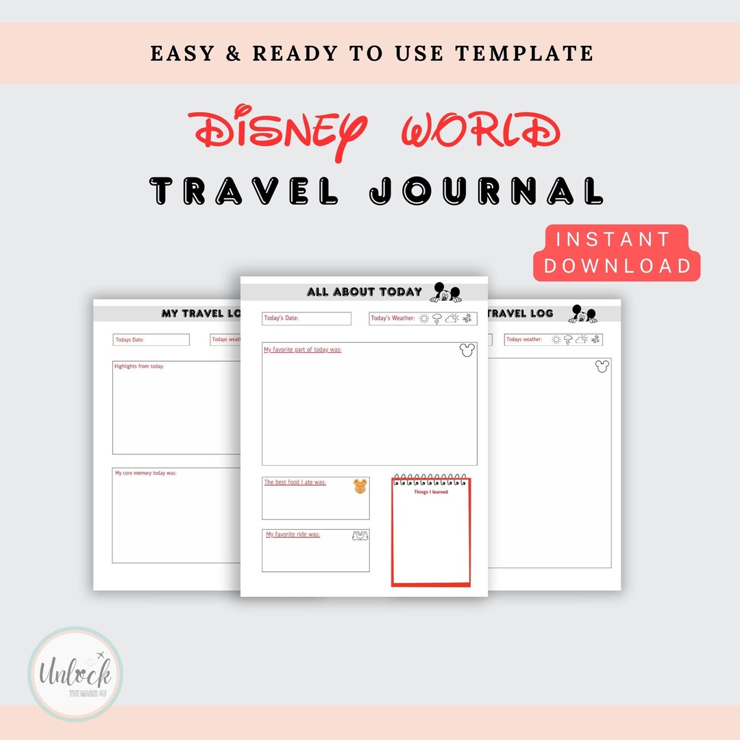 Travel Journal, Kids Travel Log, Disney Travel Journal, Theme Park ...