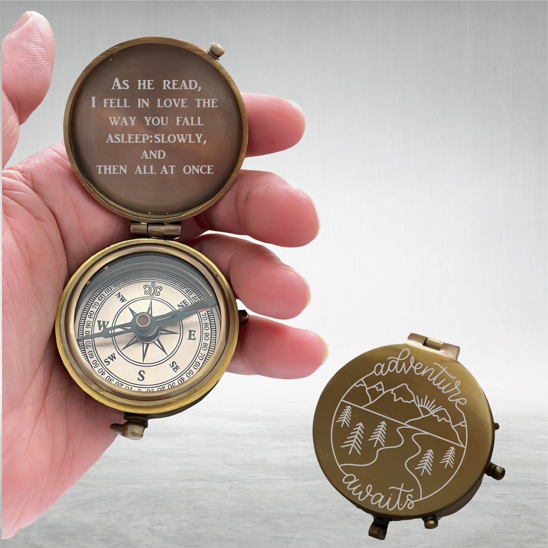 Personalized Engraved Brass Compass, Adventure Awaits, Hiking Gift - Etsy