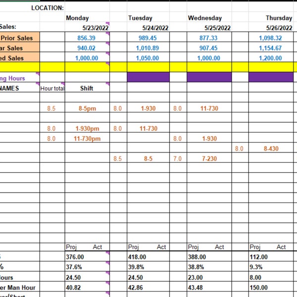 Excel Employee Schedule Template - Etsy