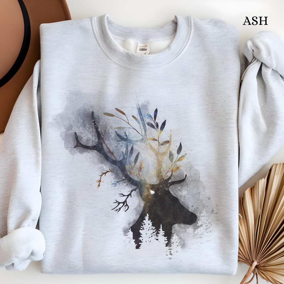 Watercolor Buck Deer Sweatshirt, Outdoorsy Crewneck, Nature Aesthetic ...