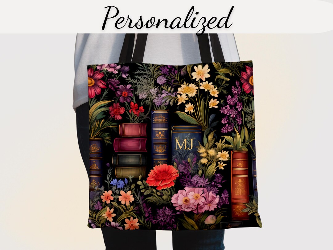 Personalized Floral Book Tote Bag - Custom Book Lover Bag for Readers ...
