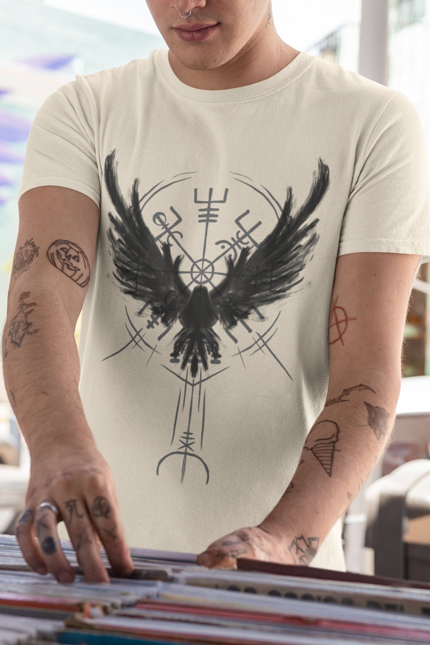 Raven With Vegvisir, Viking Tshirt, Raven Lover, Goth Raven ...