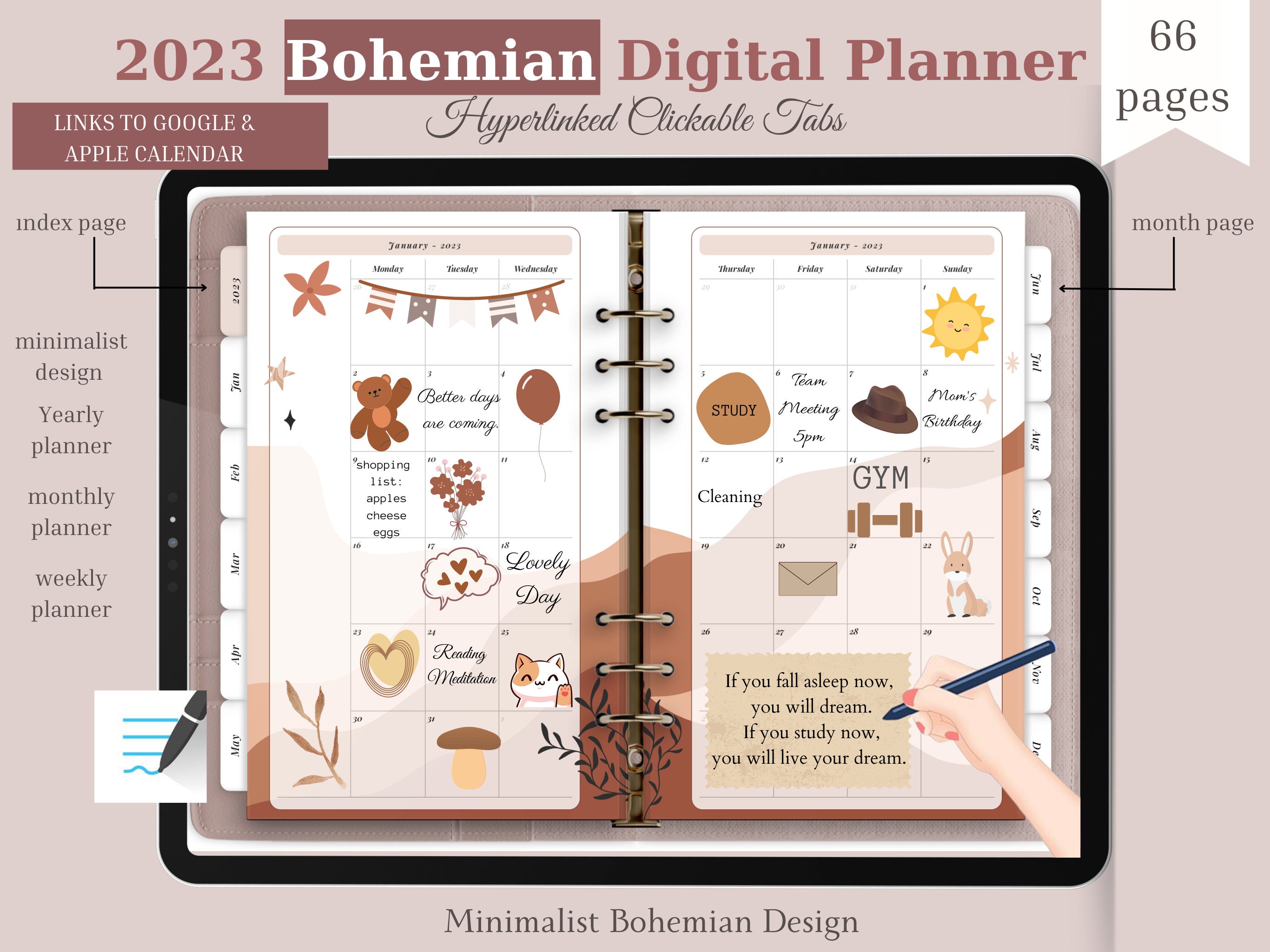 2023 BOHEMIAN DIGITAL PLANNER Minimalist Planner Hypilinked Planner ...