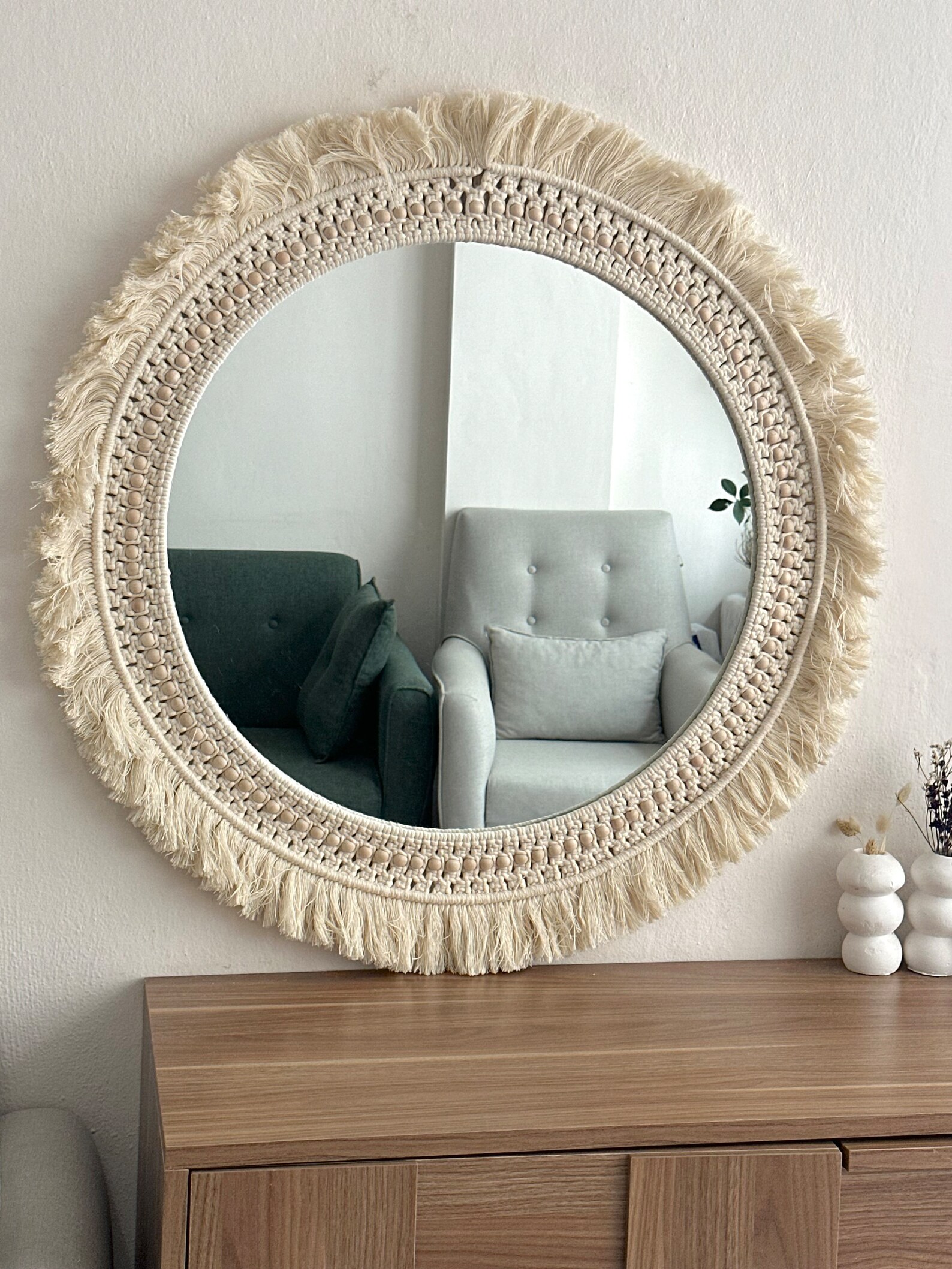 Large Macrame Mirror, Beaded Boho Wall Decor - Etsy