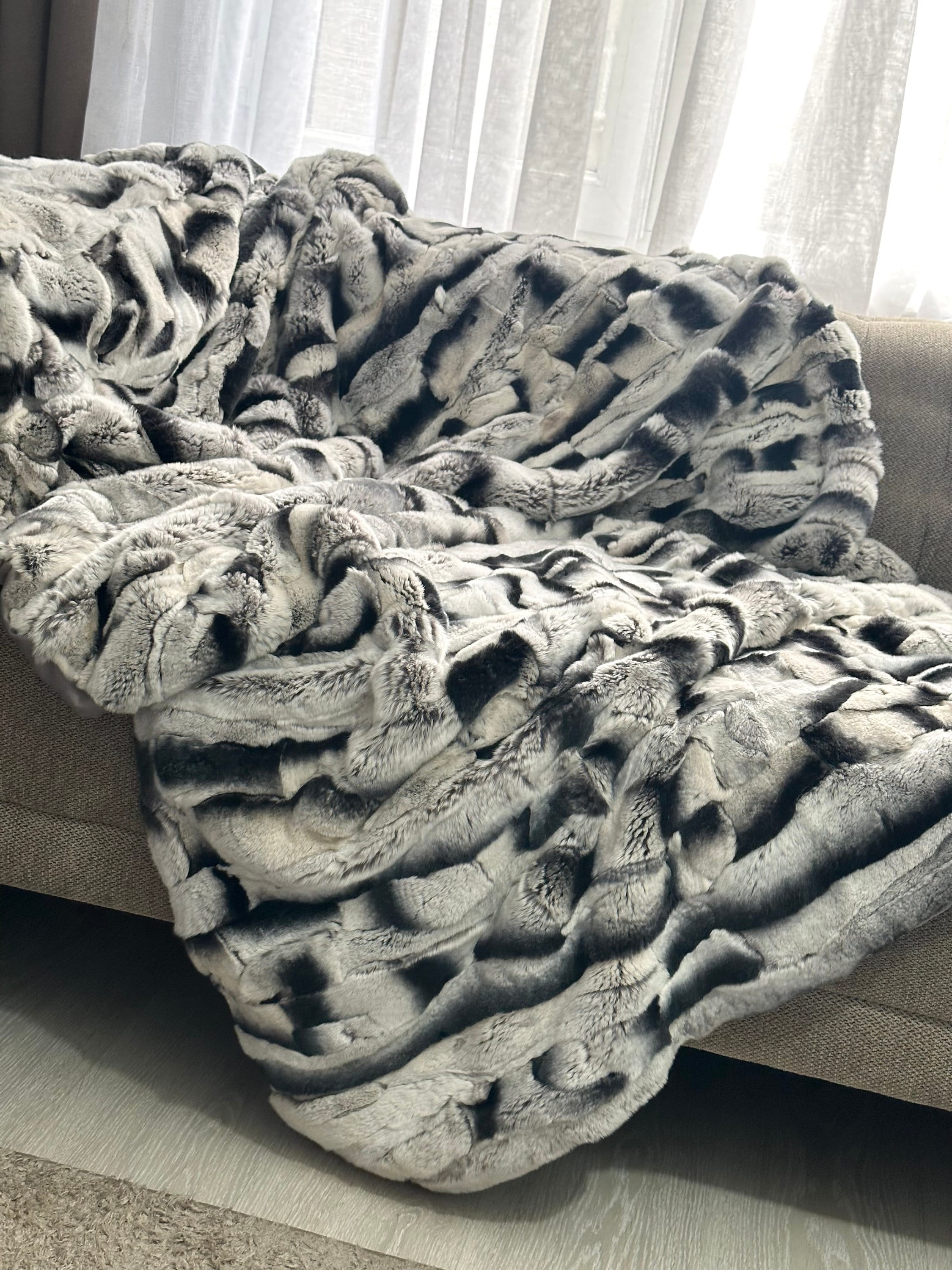 Luxury Real Rex Rabbit Fur Blanket, Fur Blanket, Rex Rabbit Fur, Rug ...