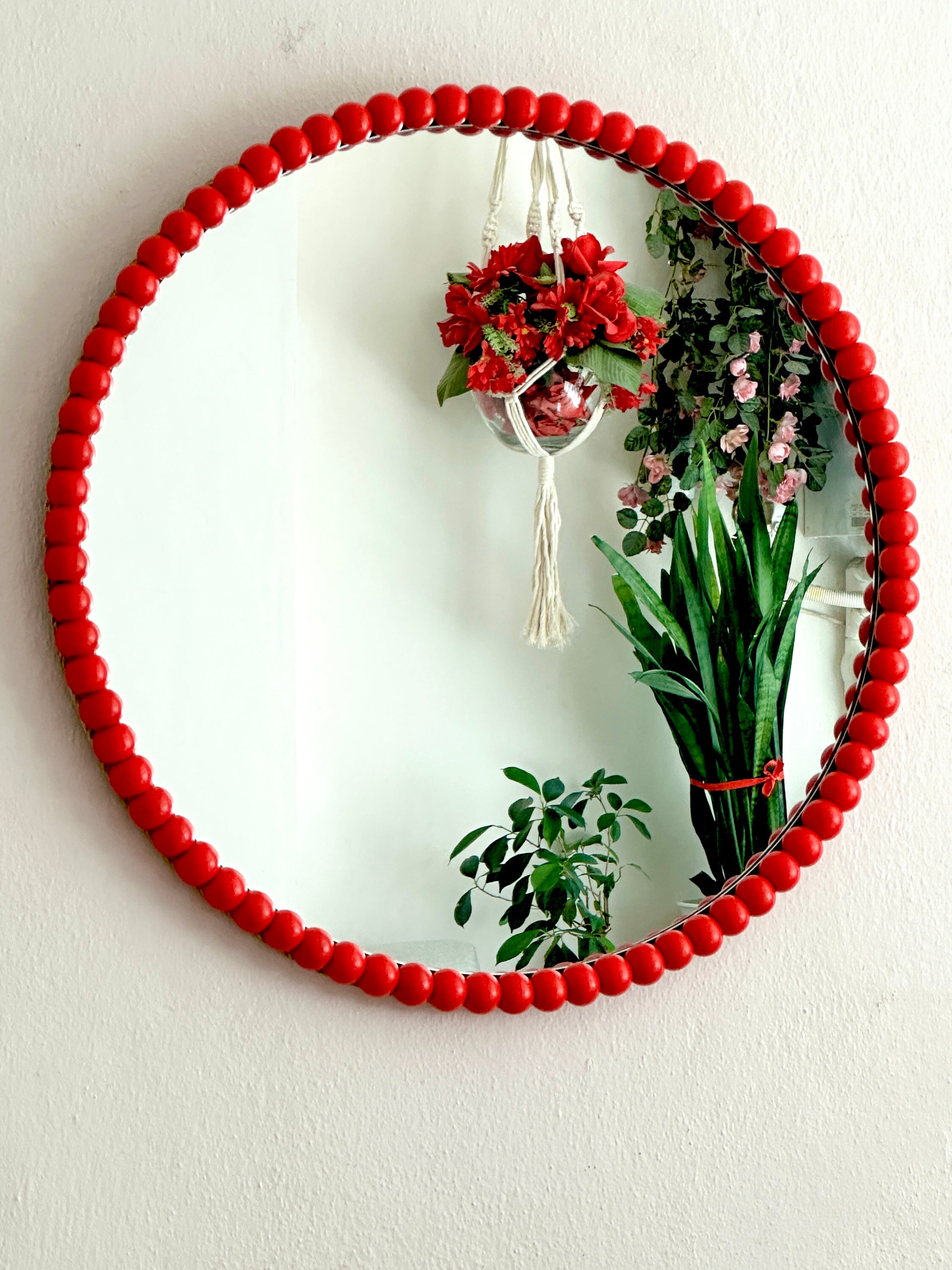 20" Mirror Wall Decor, New Baby Room Decor, Boho Home Decor, Beaded ...