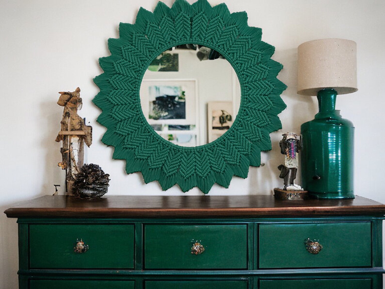 Emerald Green Macrame Mirror, Boho Home Decor, Baby Room Decoration - Etsy