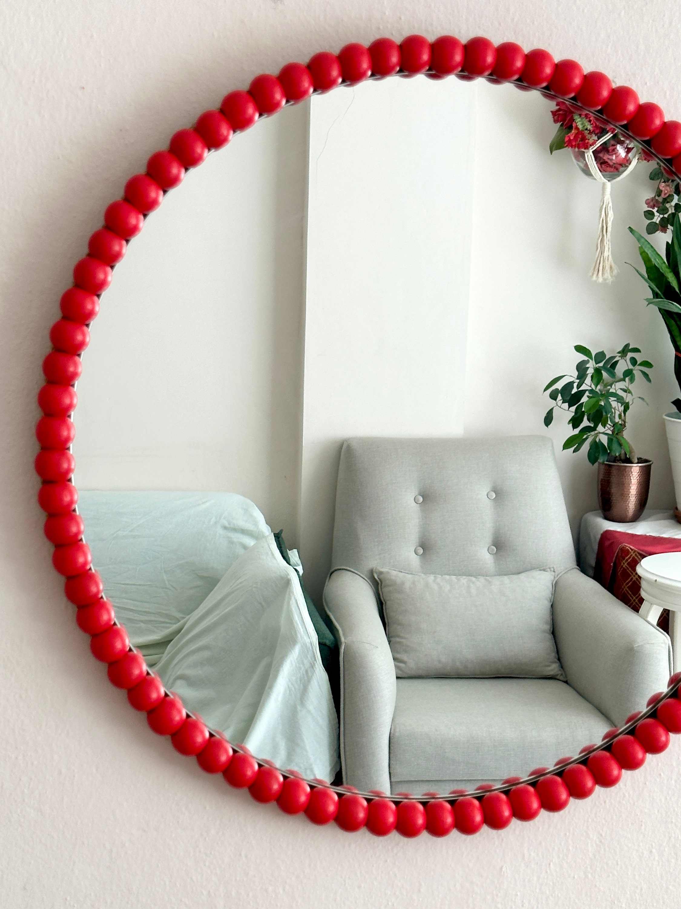 20" Mirror Wall Decor, New Baby Room Decor, Boho Home Decor, Beaded ...