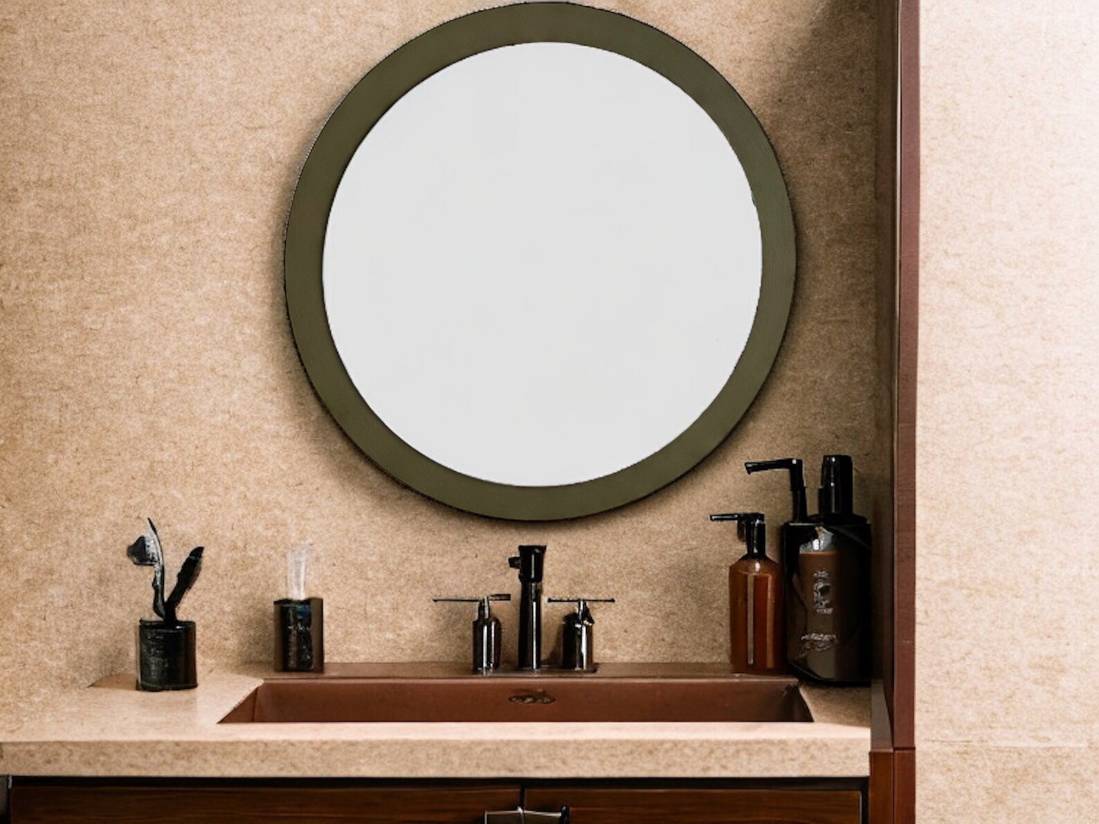 Large Round Green Mirror, Boho Home Decor, Handmade Henna Finish - Etsy