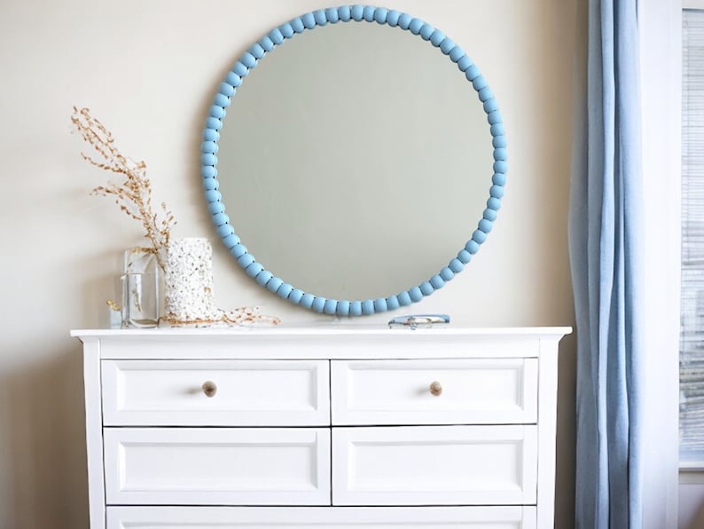 Newborn Room Decor, Bead Mirror, Bedroom Wall Decor, New Baby Gift, New Home Gift, Round Wall ...