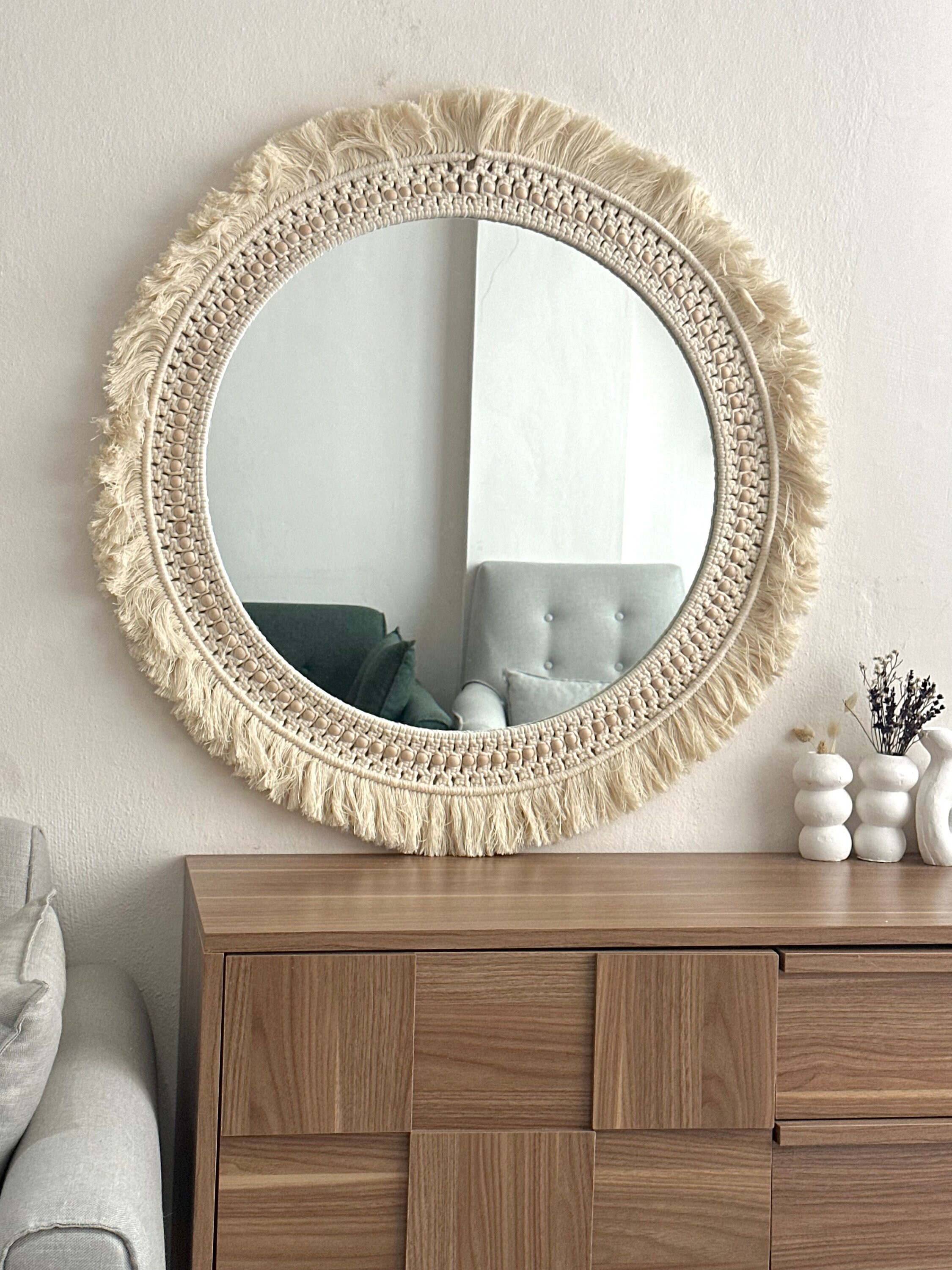 Large Macrame Mirror, Beaded Boho Wall Decor - Etsy