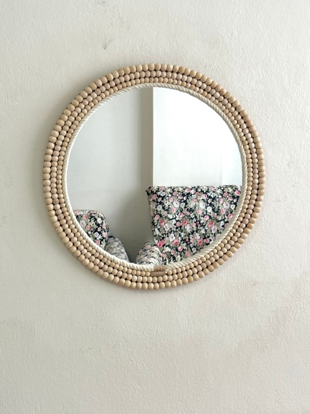 Beaded Round Mirror, Natural Wood Beads, Boho Wall Decor (20") - Etsy