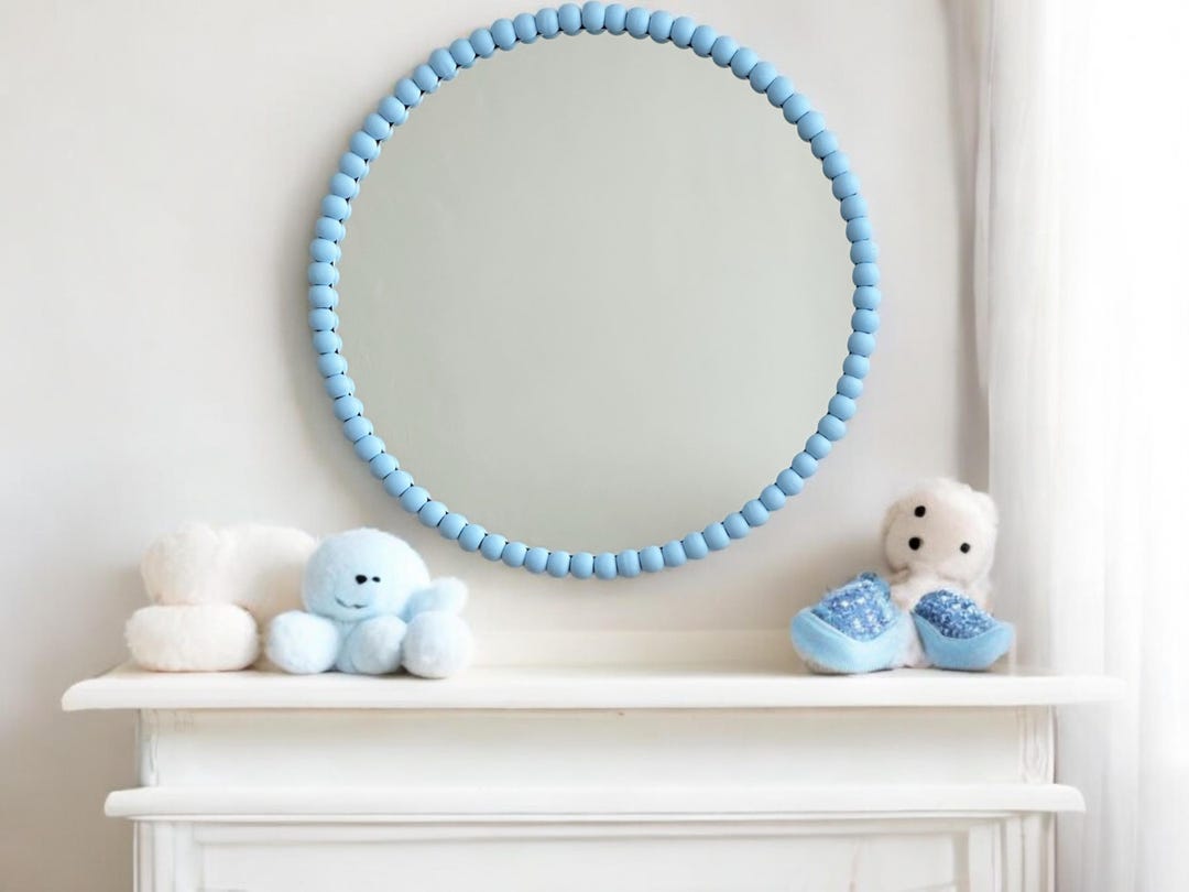 Blue Beaded Round Mirror, Boho Baby Nursery Decor, 20 Inch - Etsy