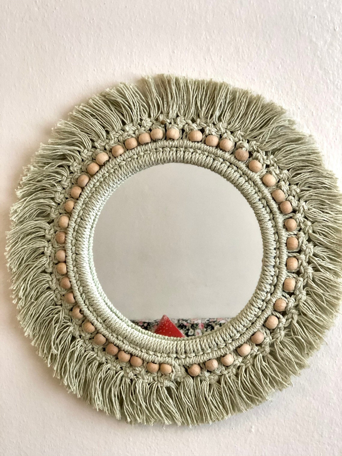 Green Macrame Mirror, Bohemian Home Decoration, Circle Macrame Mirror ...
