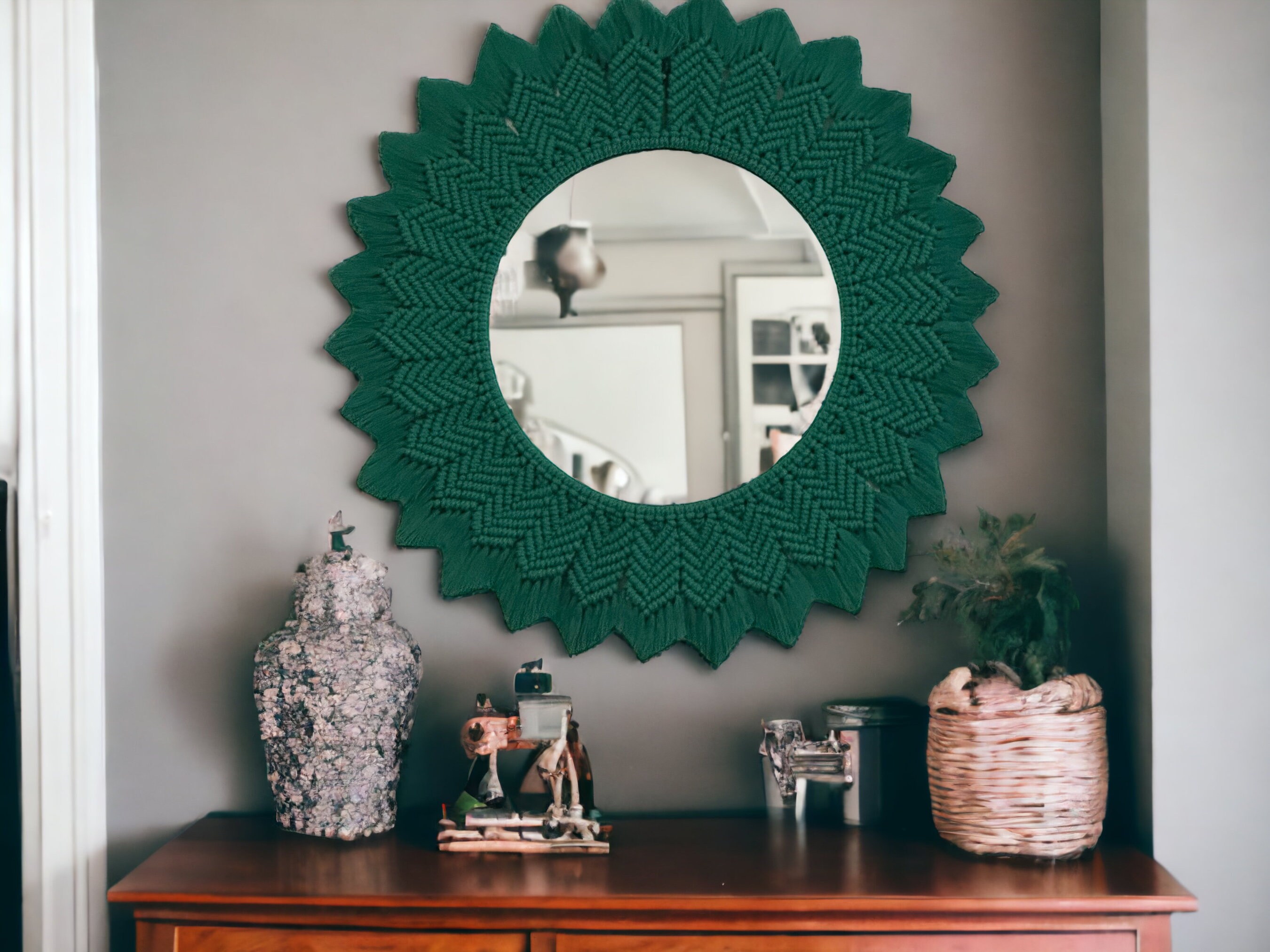 Emerald Green Macrame Mirror, Boho Home Decor, Baby Room Decoration - Etsy