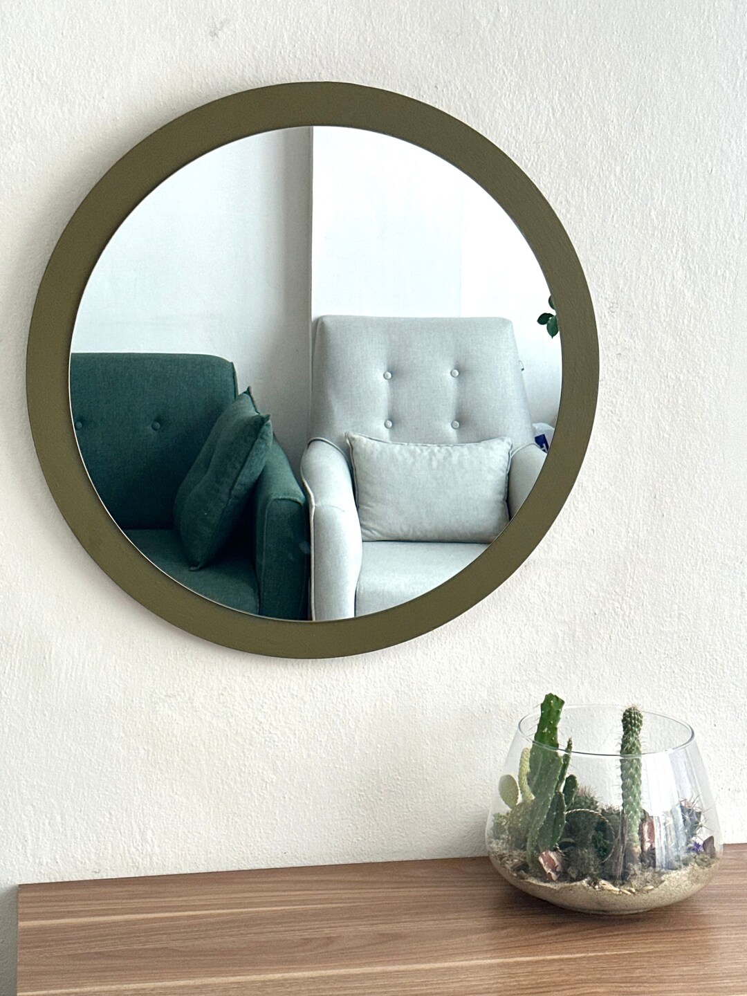 Handmade Henna Green Round Mirror, Bohemian Wall Decor, 23.6" - Etsy
