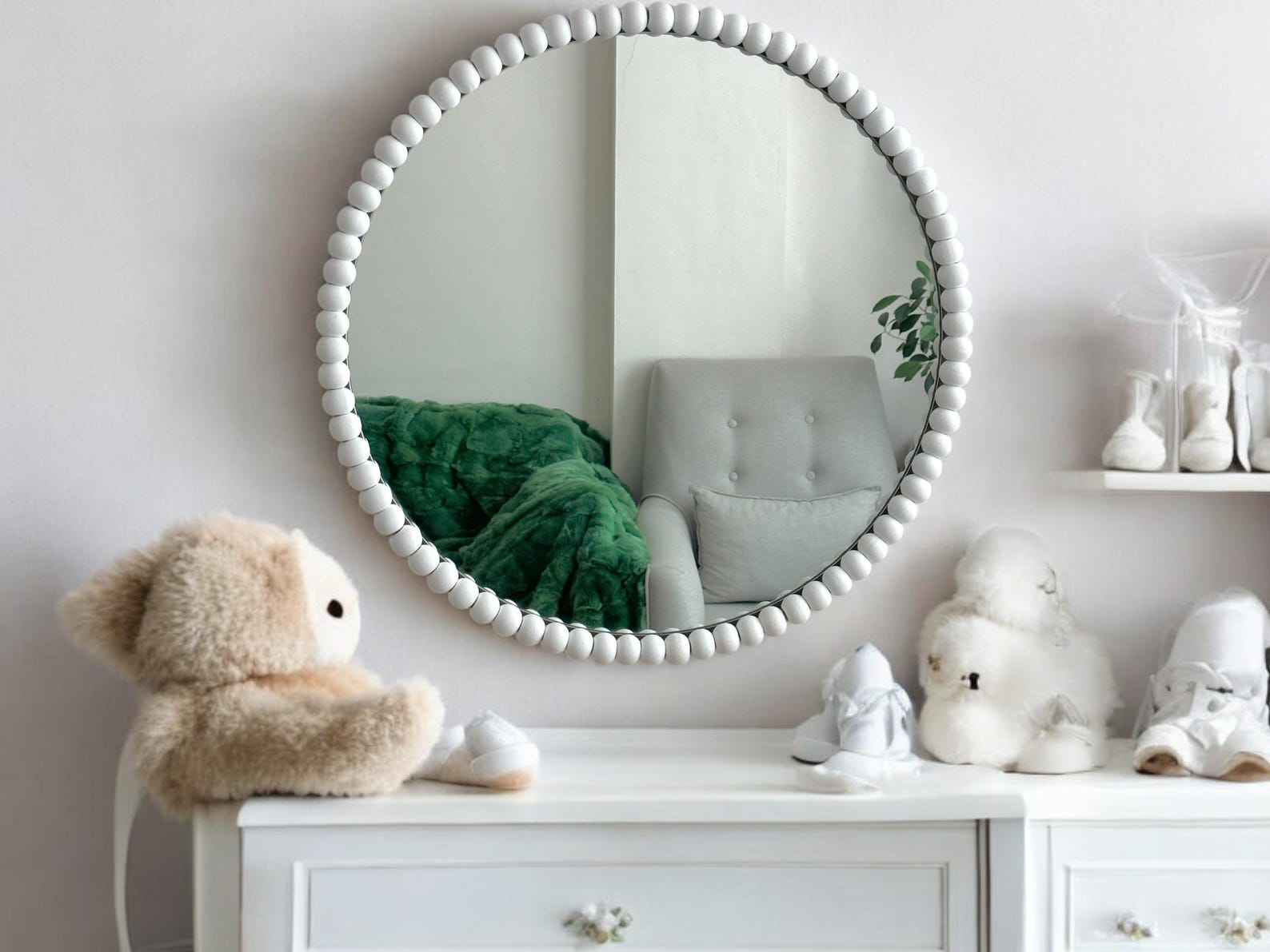 Large White Mirror, Boho Baby Room Decor, Living Room Decor, Beaded ...