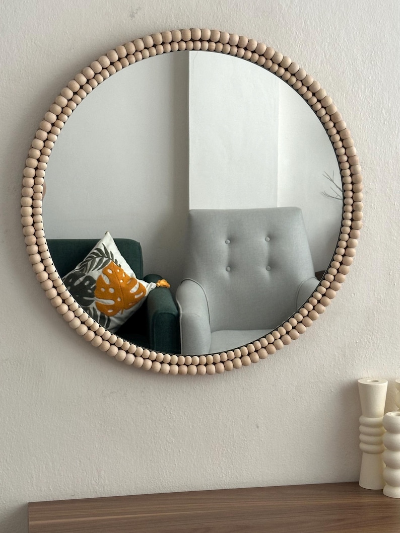 Large Round Beaded Mirror, Boho Wall Decor, 20" - Etsy
