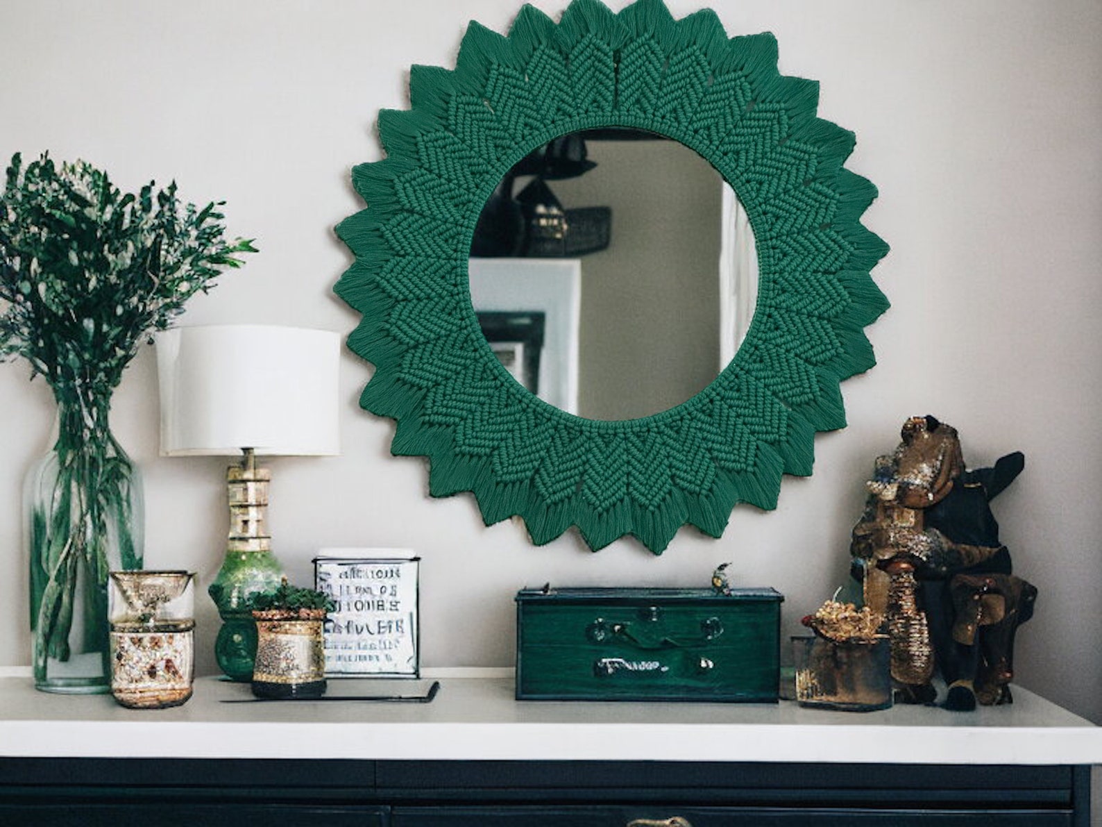 Emerald Green Macrame Mirror, Boho Home Decor, Baby Room Decoration - Etsy