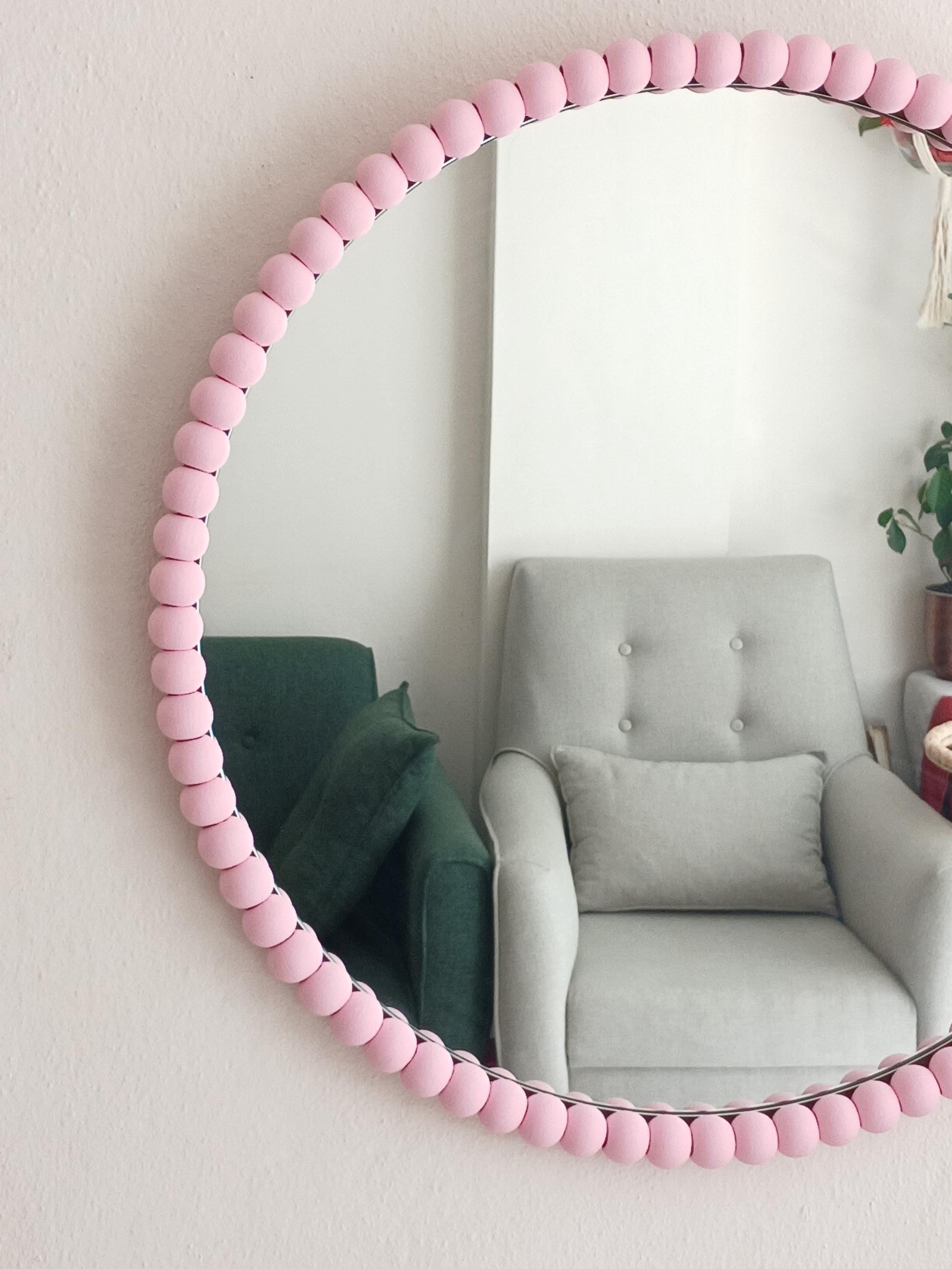 Pink Beaded Round Mirror, Boho Nursery Wall Decor - Etsy