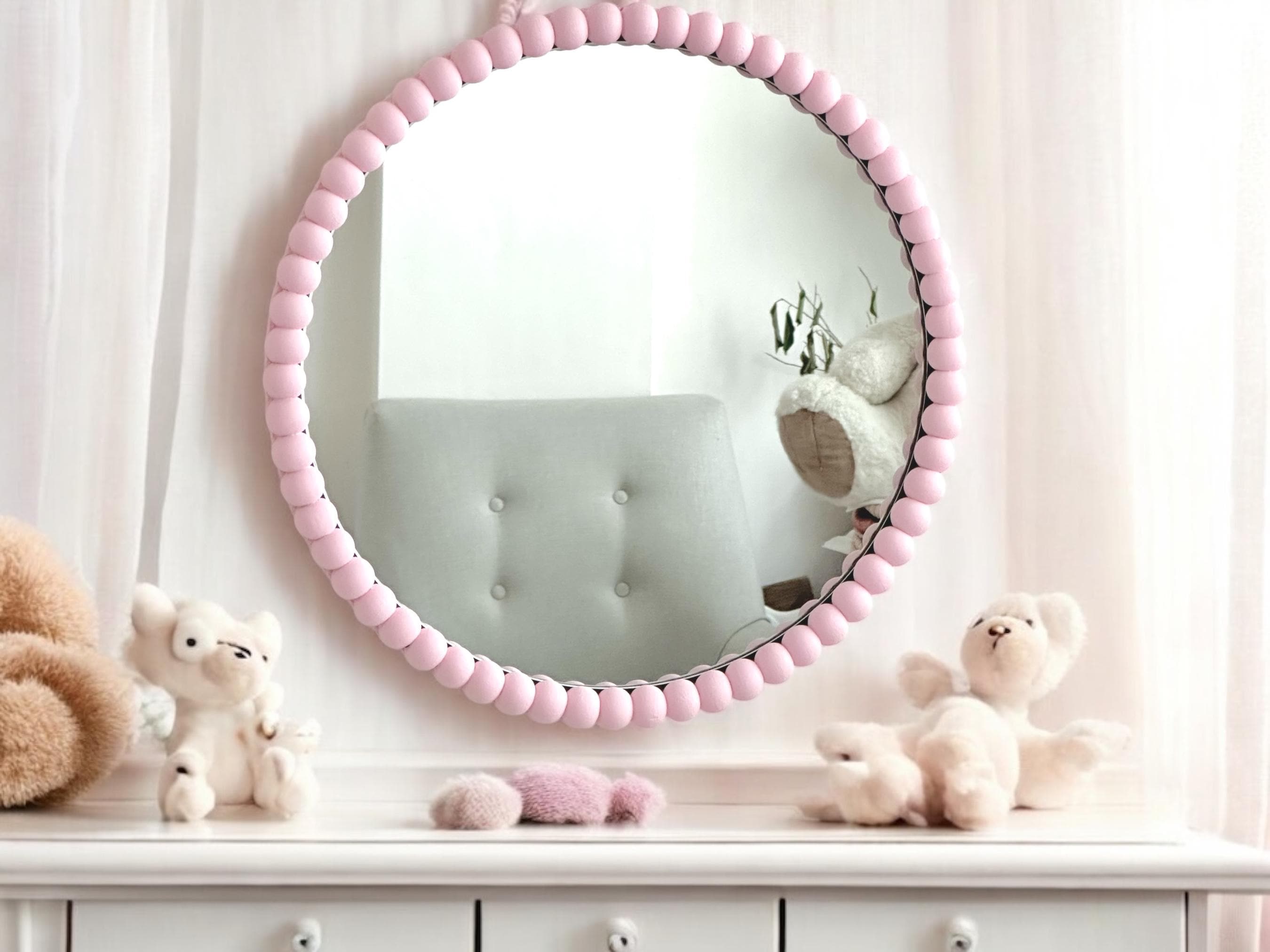 Nursery Wall Mirror, Boho Mirror, Large Beaded Mirror, Housewarming and ...