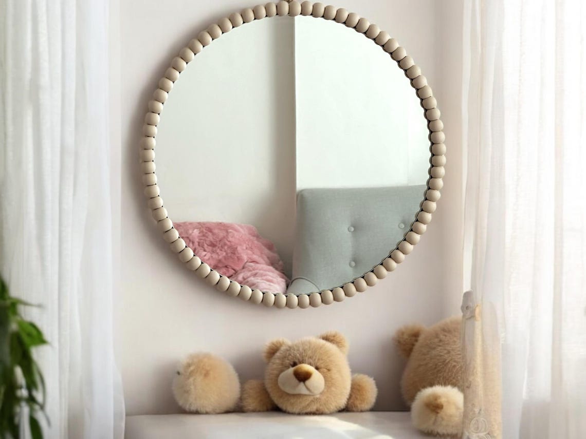 20" Round Beaded Mirror, Boho Baby Room Decor - Etsy