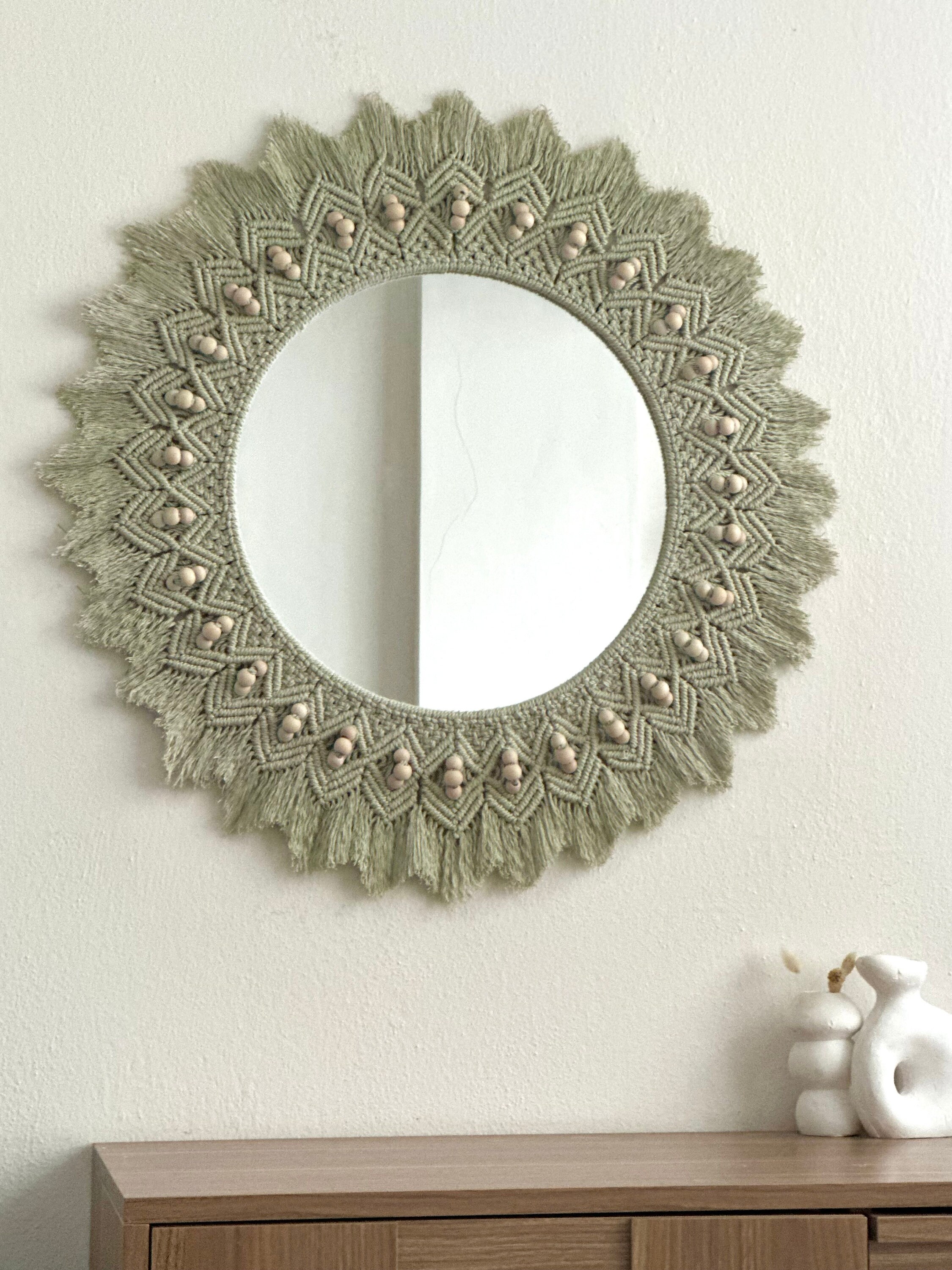 Mint Green Macrame Mirror, Beaded Boho Wall Decor - Etsy