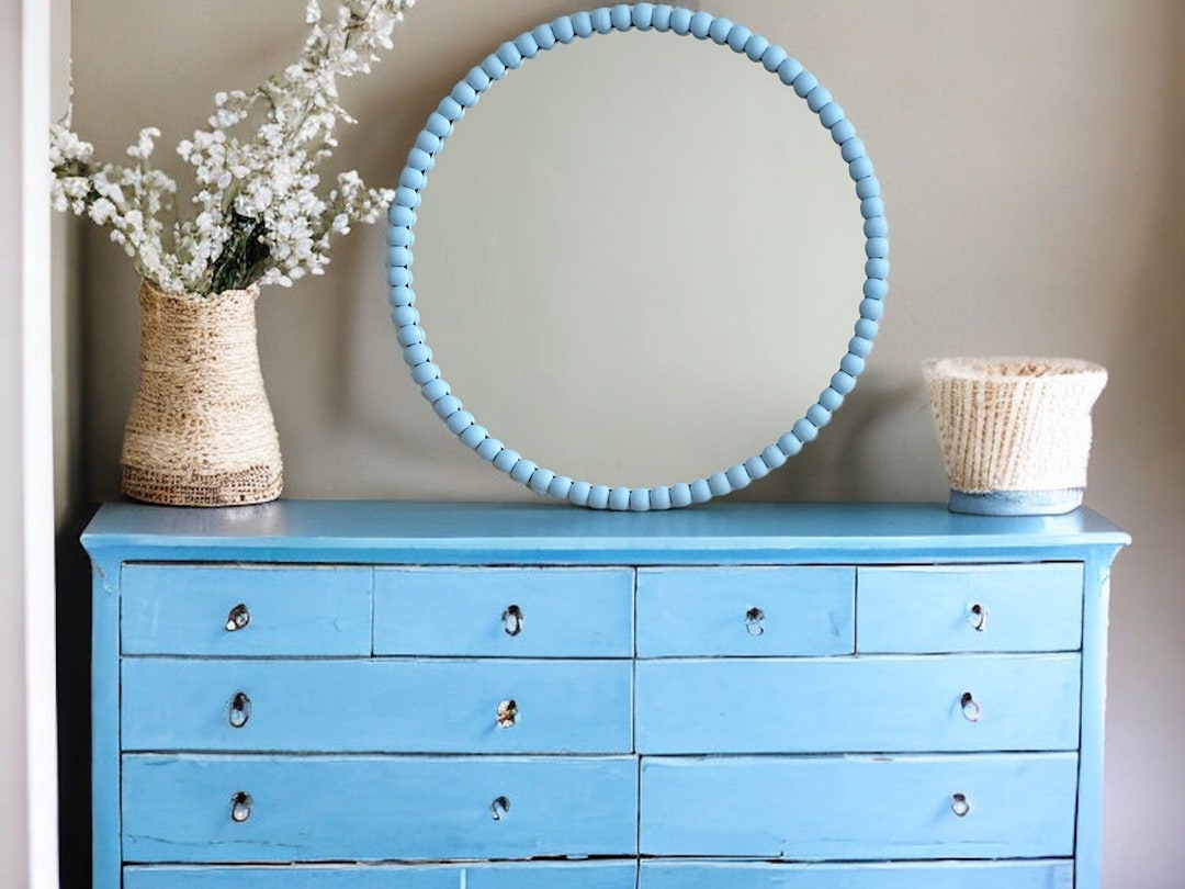 20" Blue Beaded Mirror, Handmade Baby Room Decor - Etsy